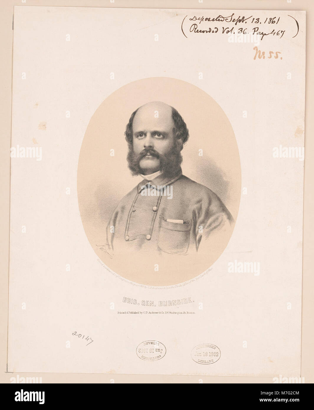 A portrait of Brigadier General Ambrose Burnside, a Union Army officer ...