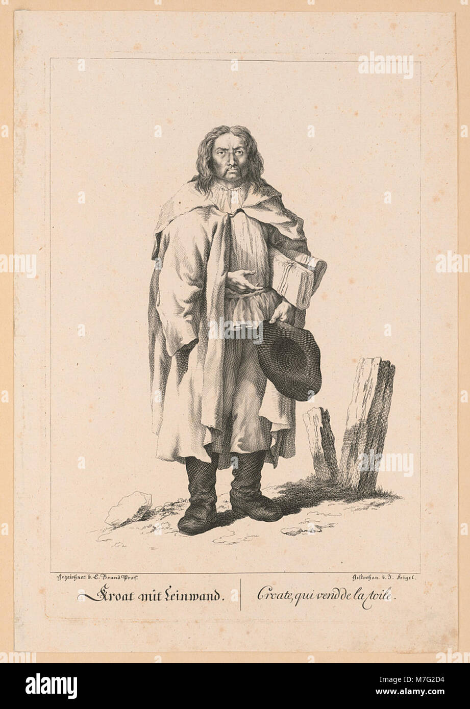 A historical image showing a Croatian man selling canvas, depicting ...