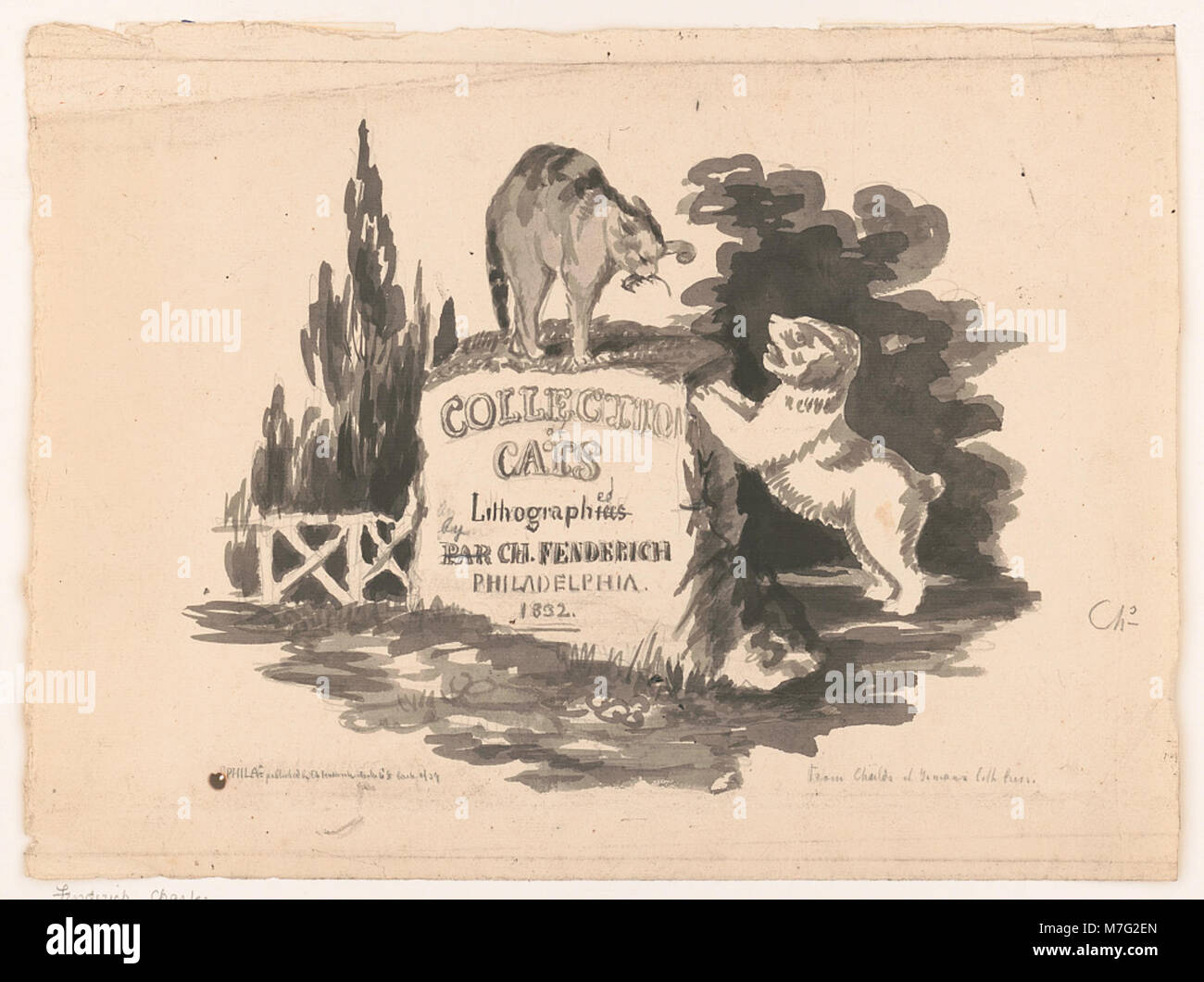 This image features an original drawing of a collection of cats ...