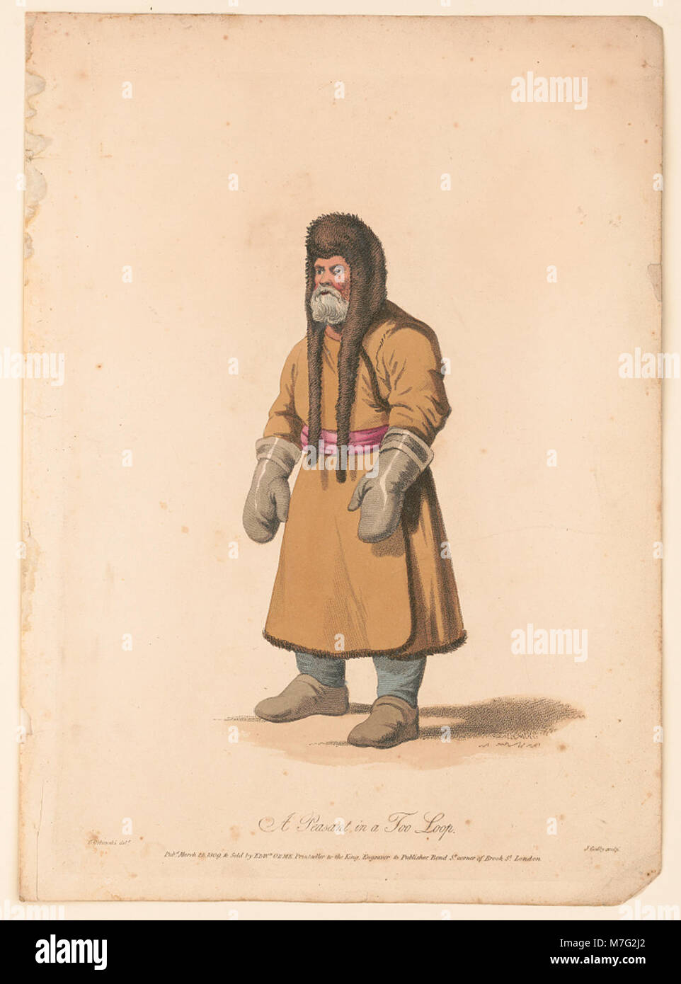 A photograph of a peasant in a traditional attire, standing in a looped ...