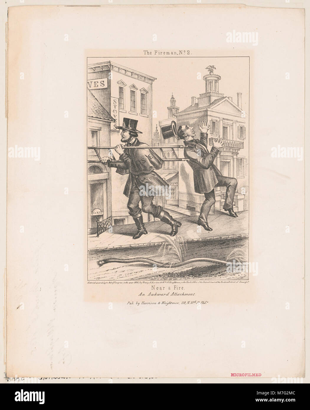 An image depicting a fireman, identified as 'The Fireman No. 2,' near a ...