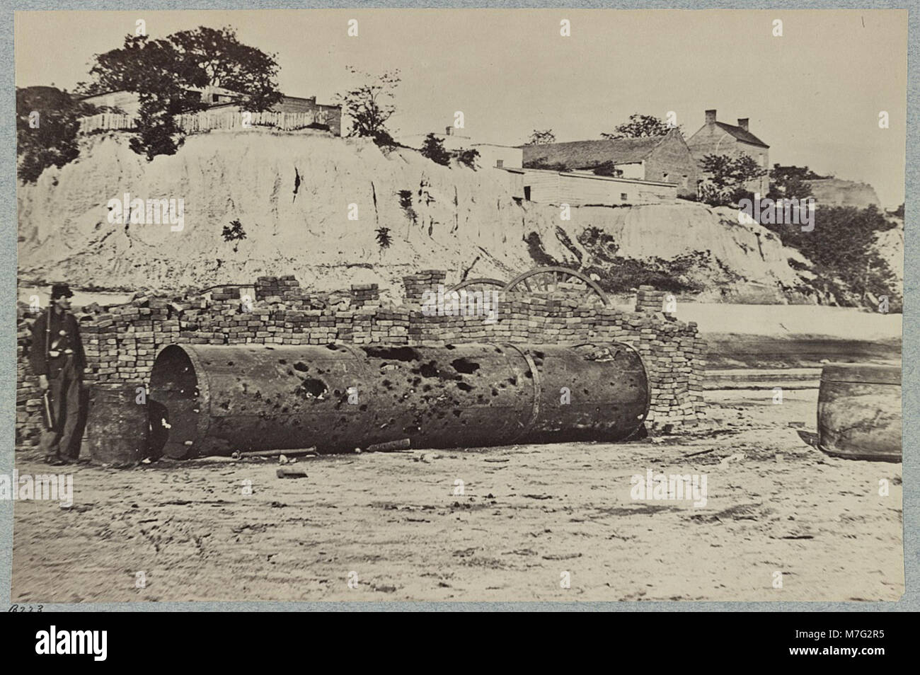 A historical image of the smokestack of the Confederate ironclad CSS ...