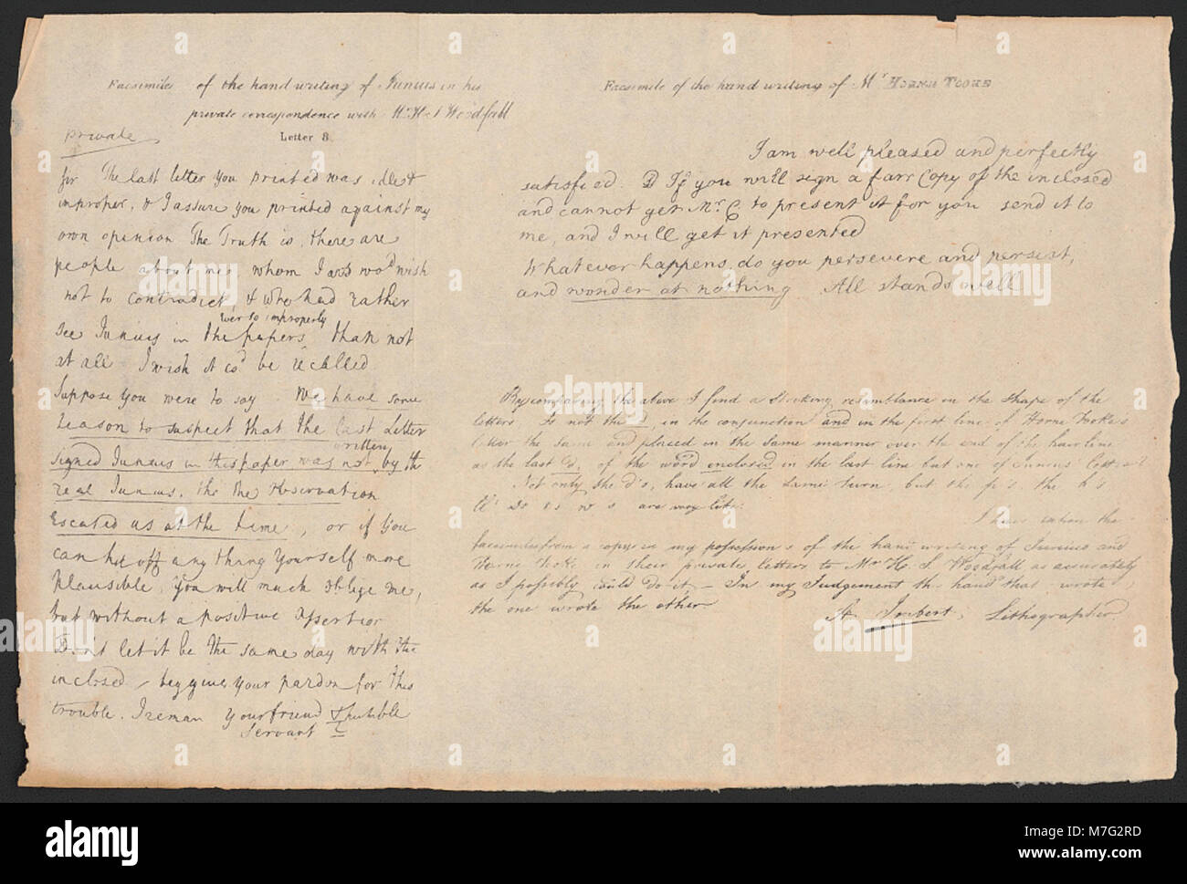 This image shows a facsimile of the handwriting of Junius, a pen name ...