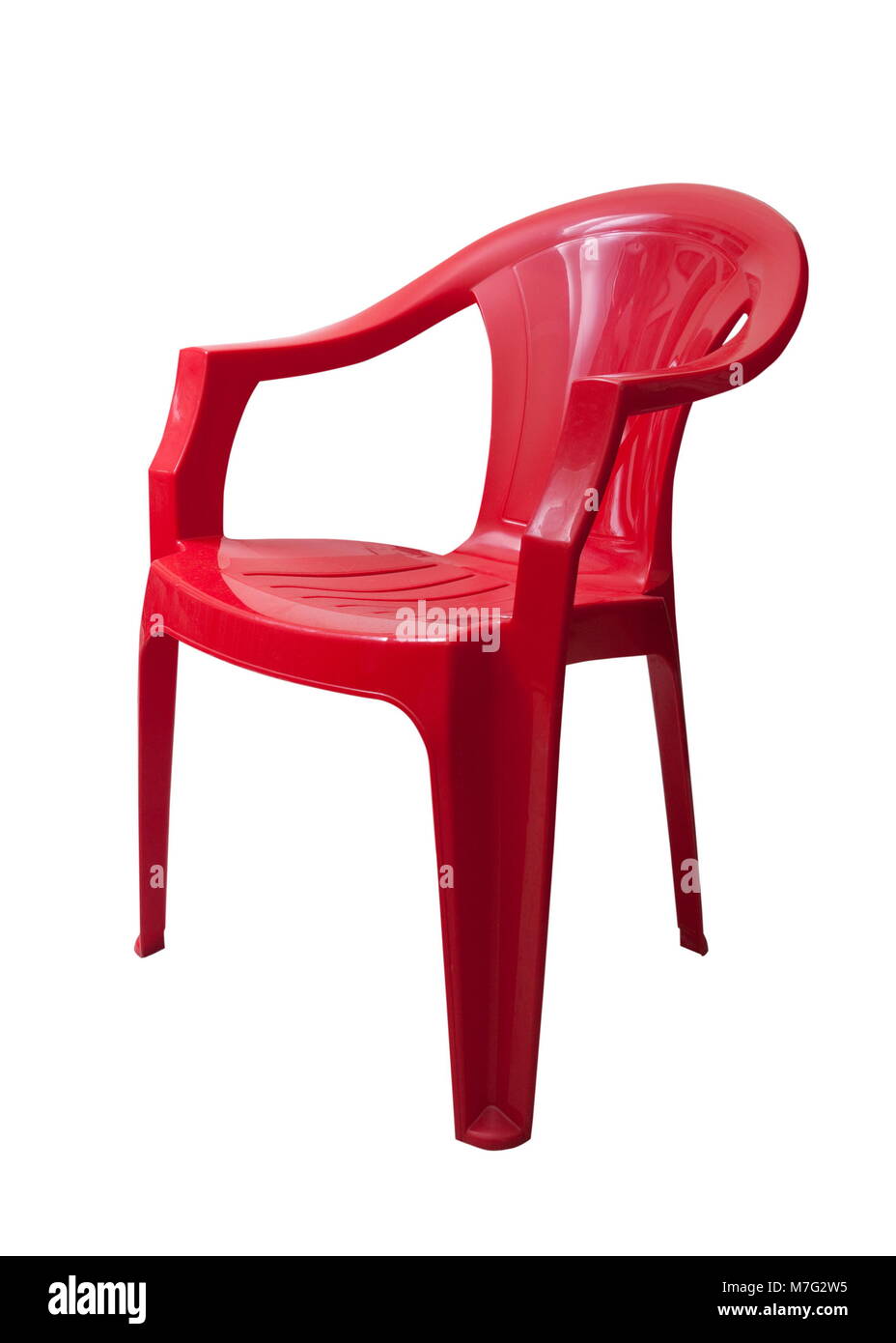 Red plastic chair isolated on white Stock Photo - Alamy