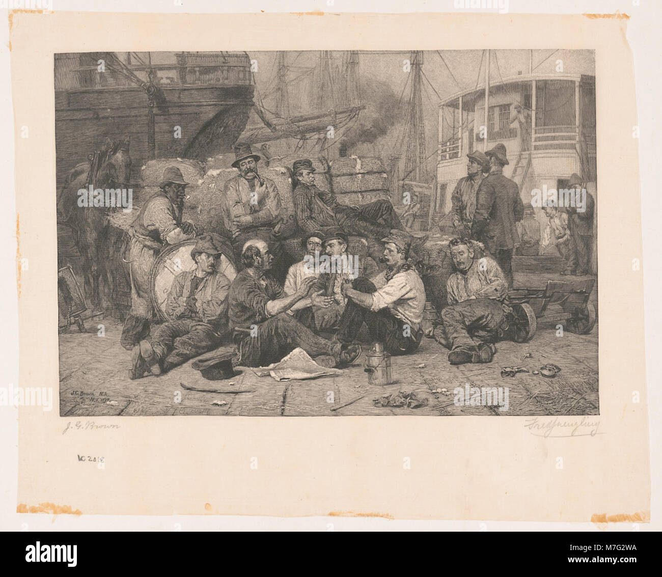 This image by J.G. Brown captures the longshoreman during their noon ...