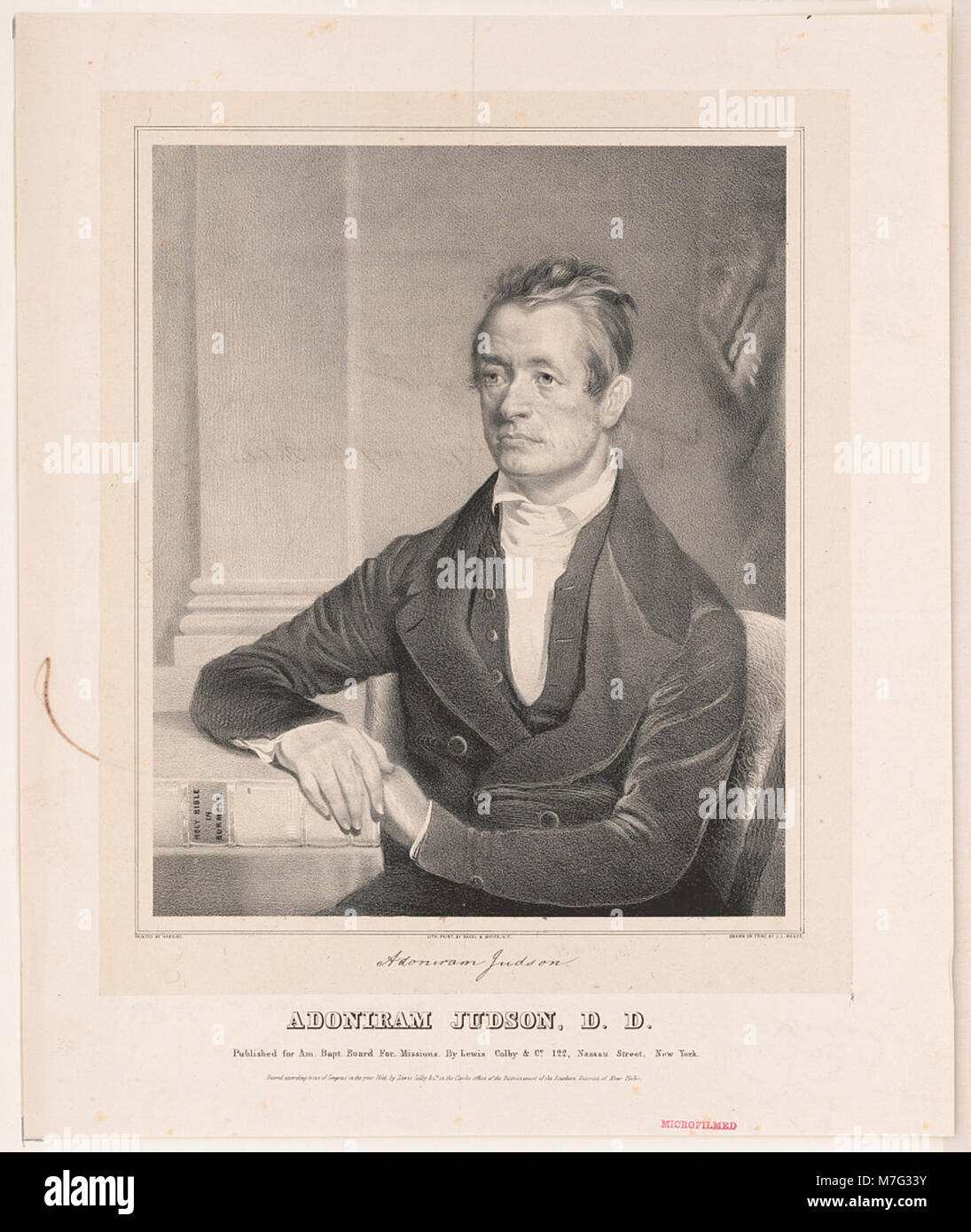 A lithograph print of Adoniram Judson, a prominent missionary ...