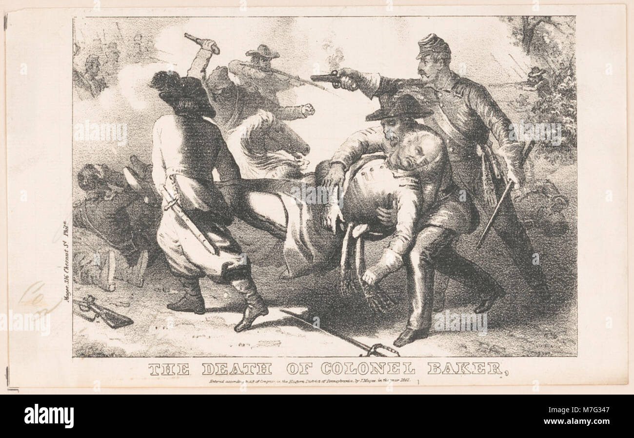 This image depicts the death of Colonel Baker, a significant moment in ...
