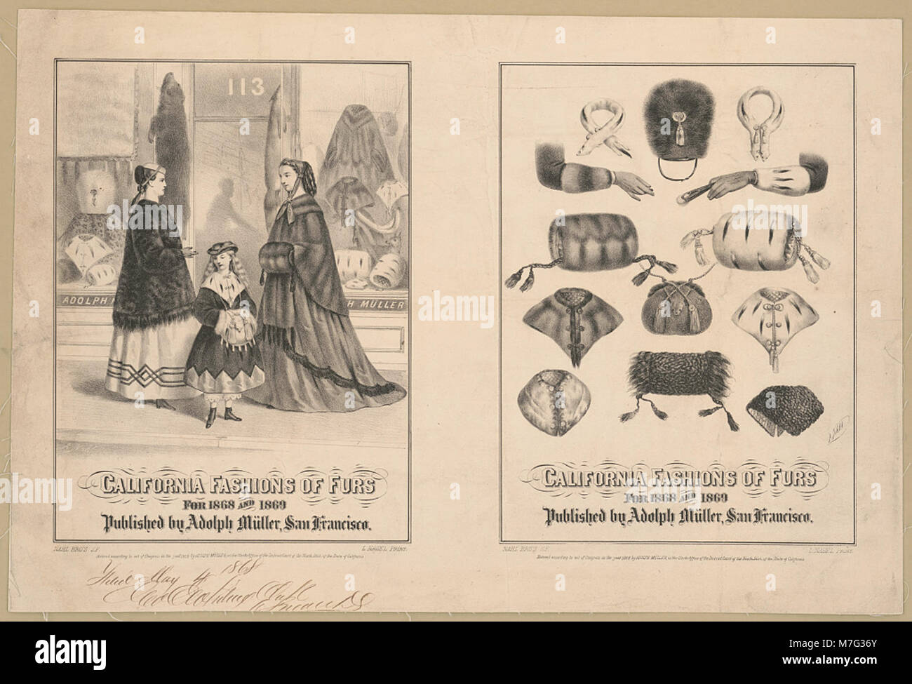 The print showcases California fashions from 1868 and 1869, focusing on ...
