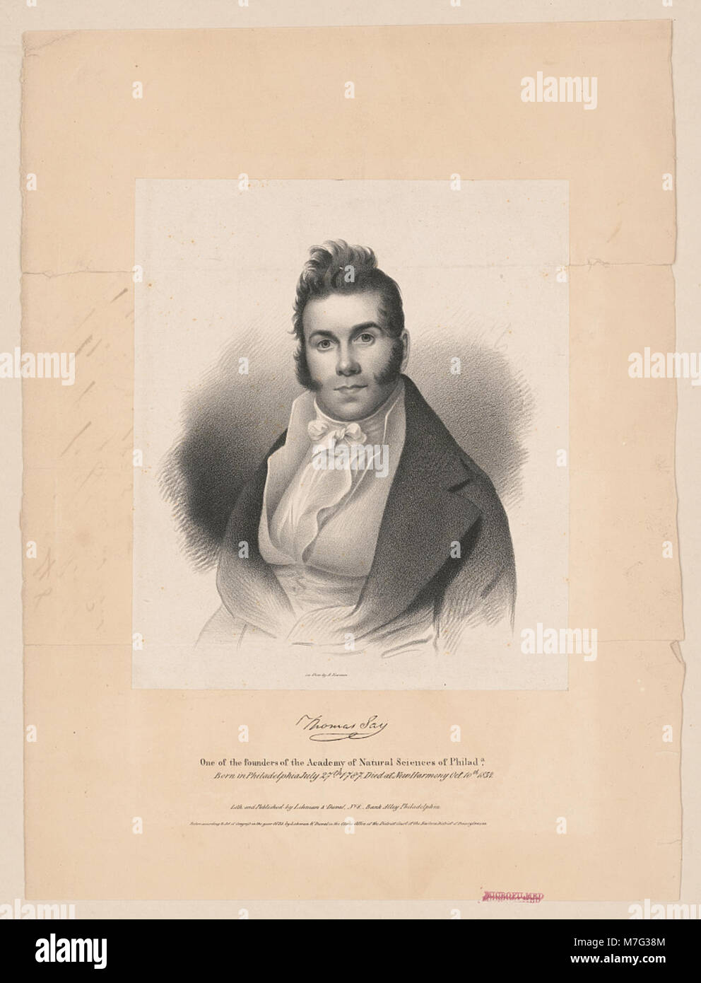 A portrait of Thomas Say, a naturalist and entomologist, who was a ...
