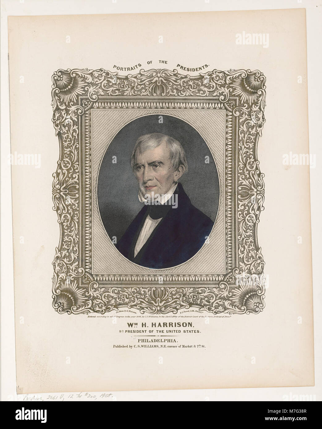This lithograph depicts William Henry Harrison, the 9th President of ...