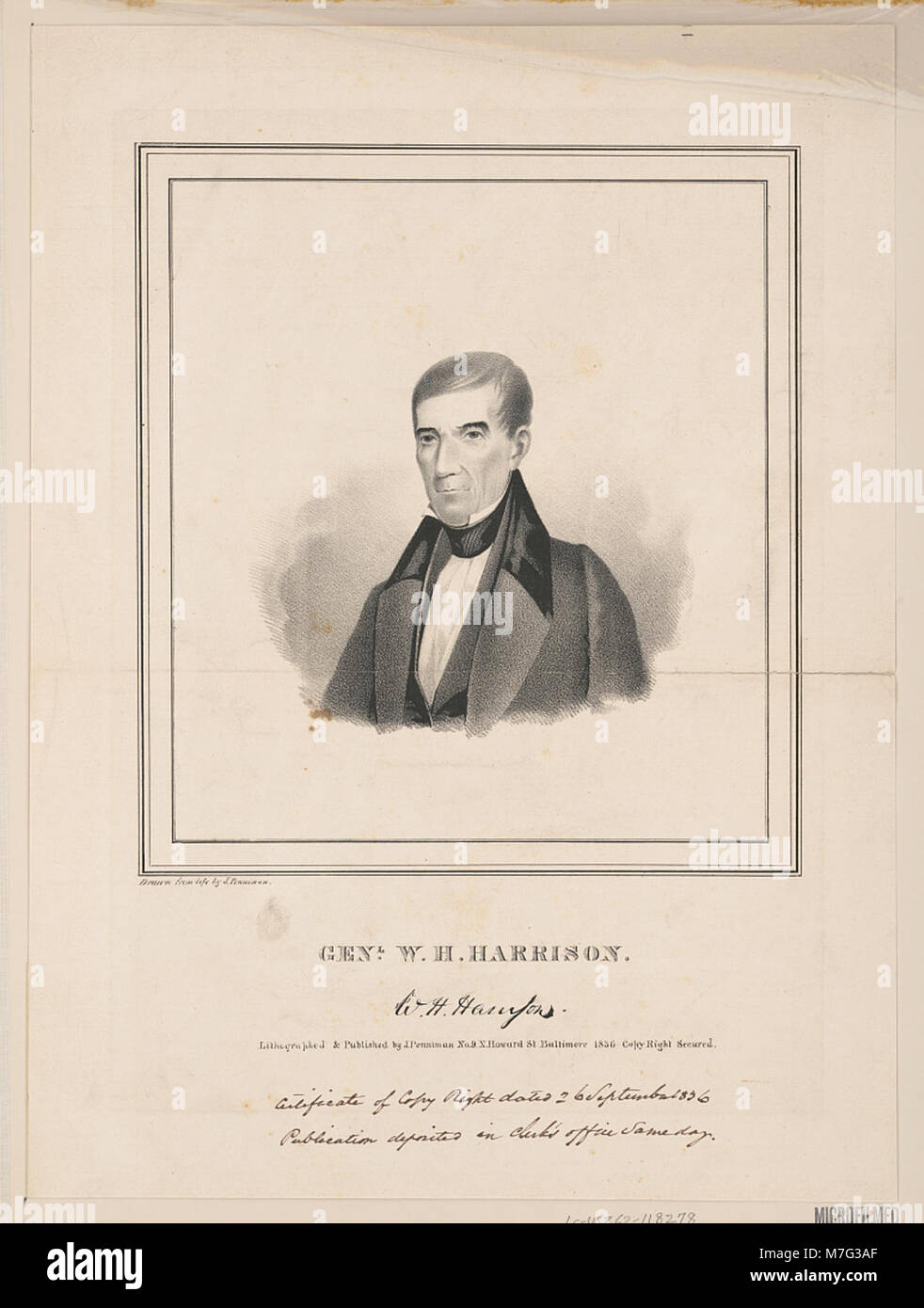 A lithograph of General William Henry Harrison, created from life by ...