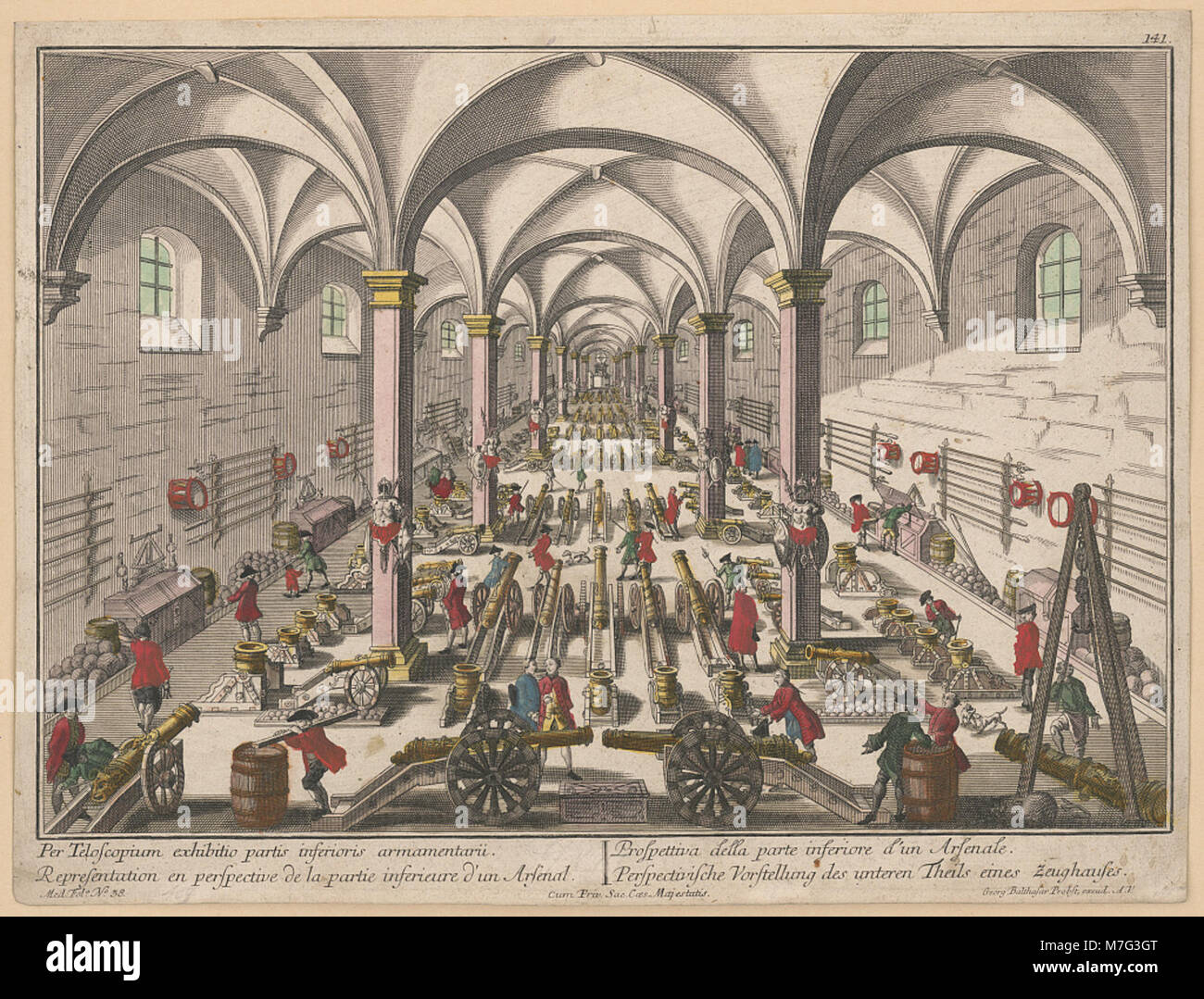 Illustration depicting the lower section of an armory as viewed through ...