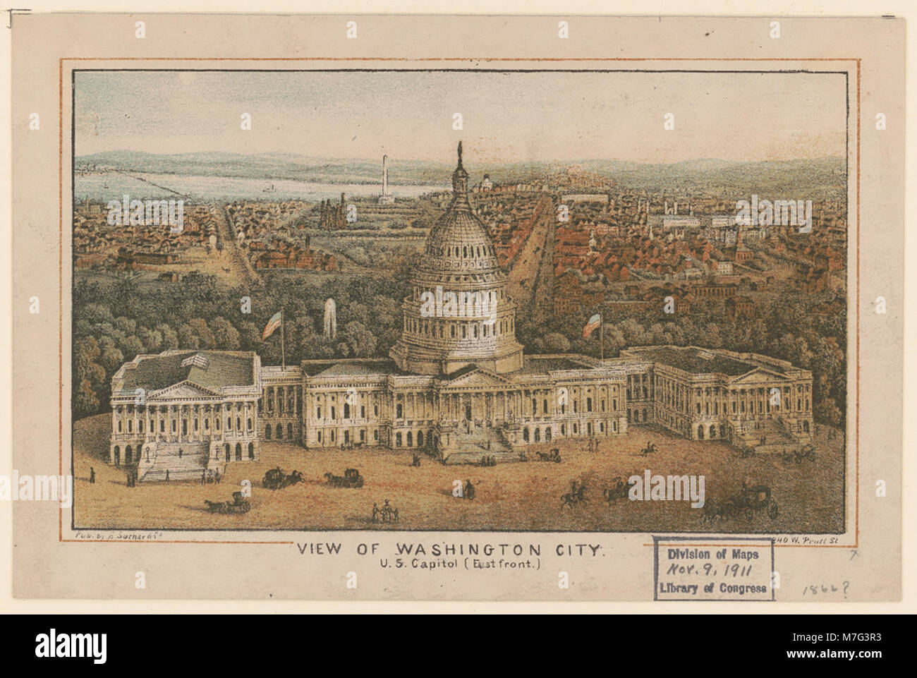 A historical view of Washington, D.C., showcasing the U.S. Capitol from ...