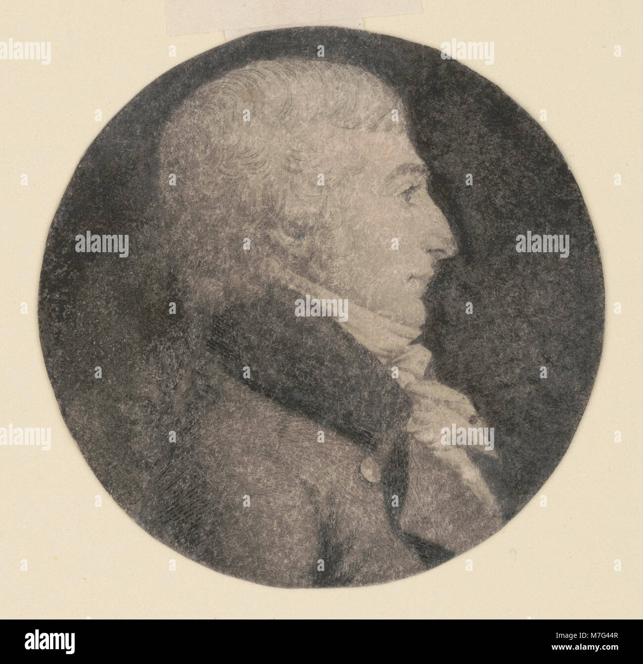 A portrait of an unidentified man, shown in a right profile view. The ...