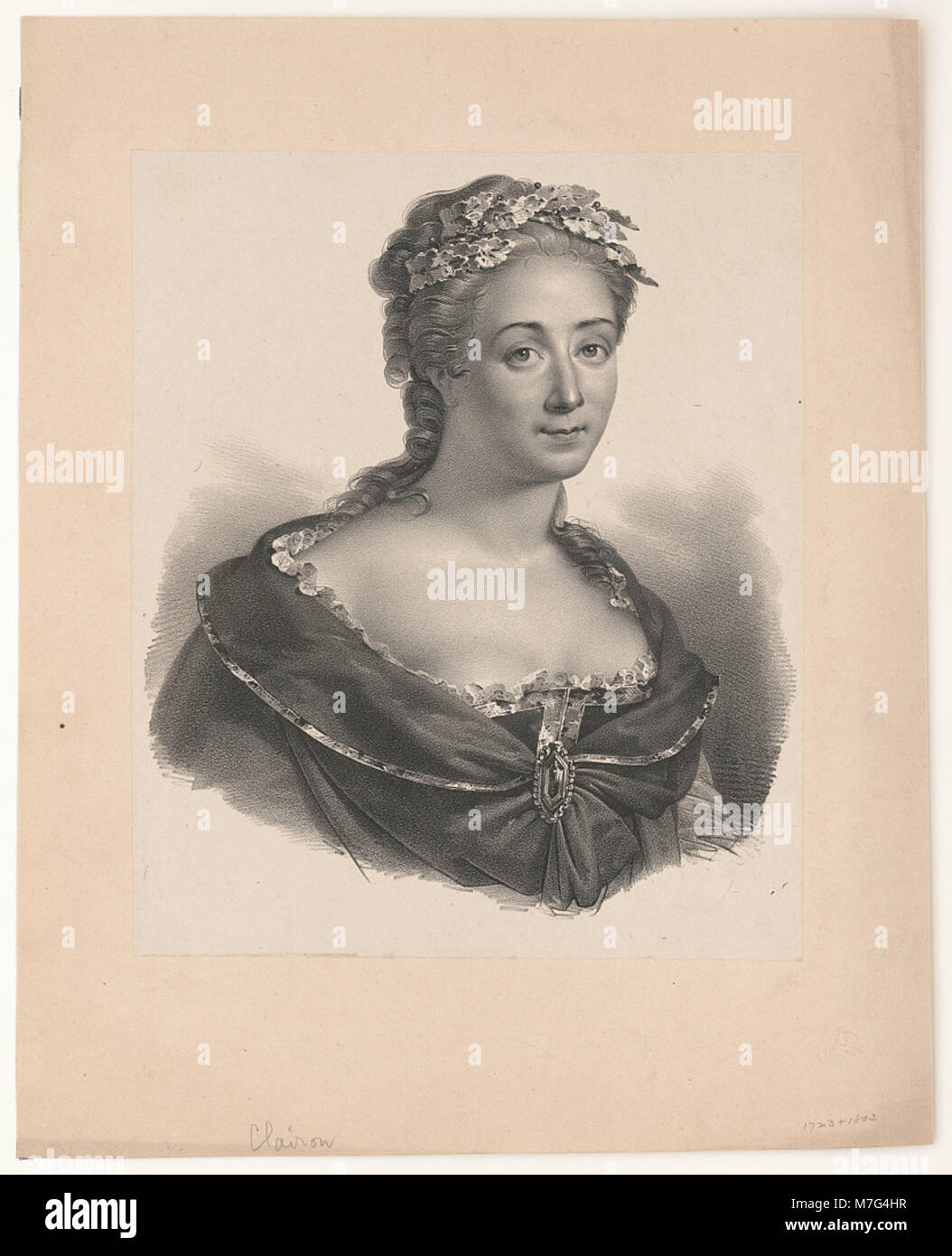 A head-and-shoulders portrait of Mlle. Clairon, a renowned French ...