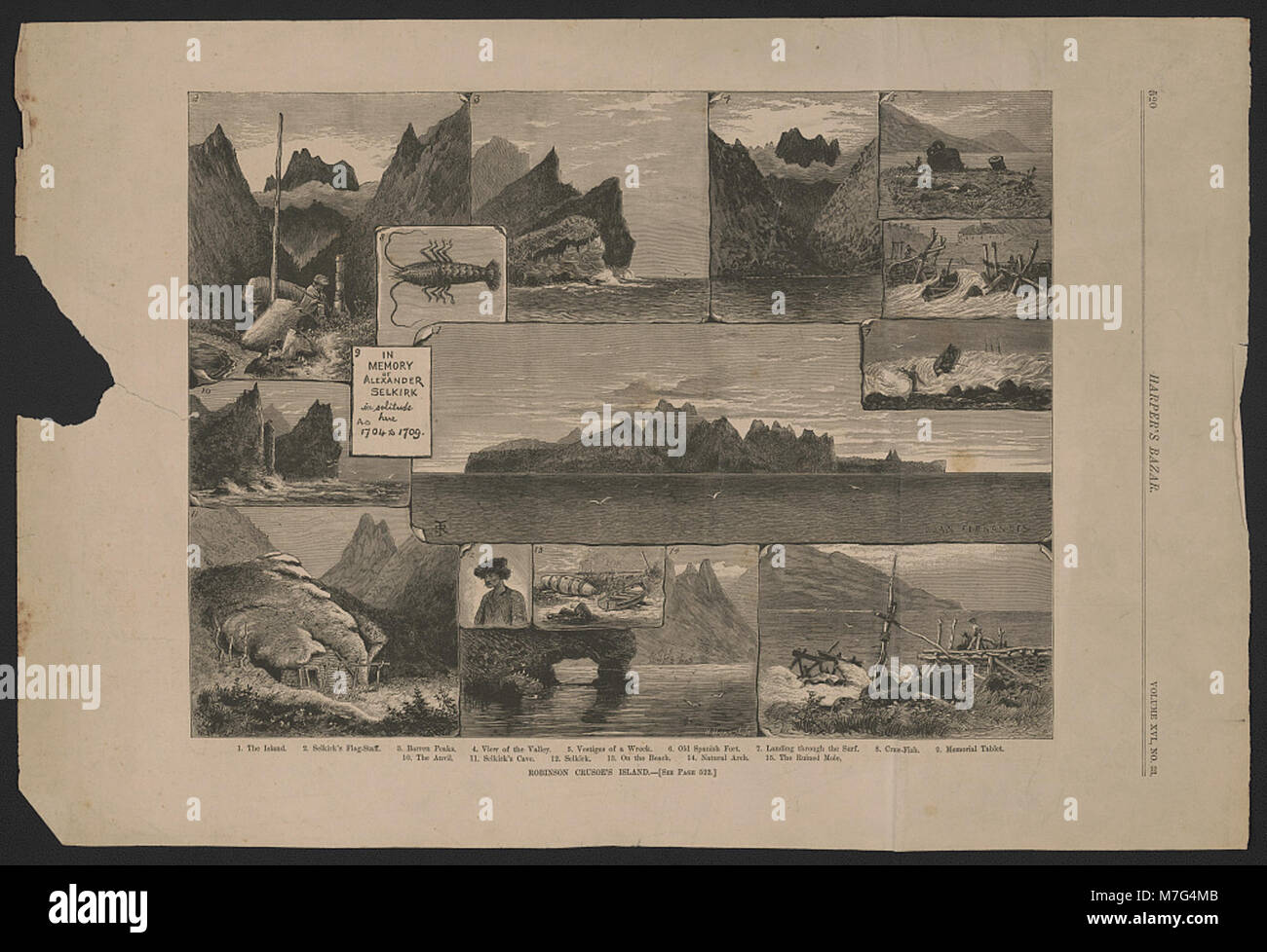 An image or map of Robinson Crusoe Island, the setting for Daniel Defoe ...