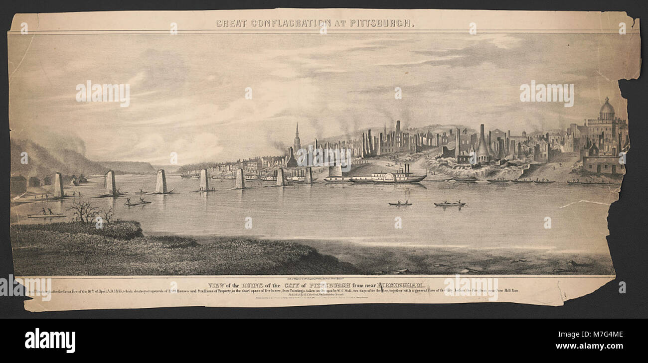 A lithograph depicting the aftermath of the Great Conflagration in ...