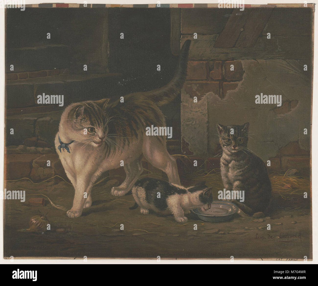 A photograph of a cat family, capturing domestic felines in a moment of ...