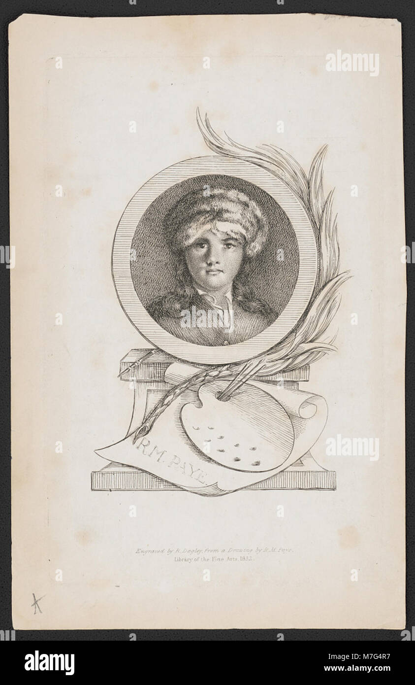 This engraving features a bust portrait of Maria Cosway, shown facing ...