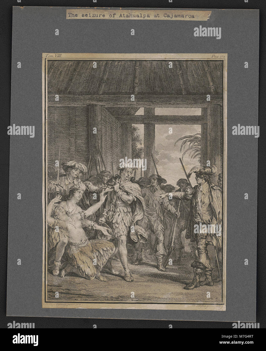 A depiction of the historic capture of Atahualpa, the Incan emperor, at ...