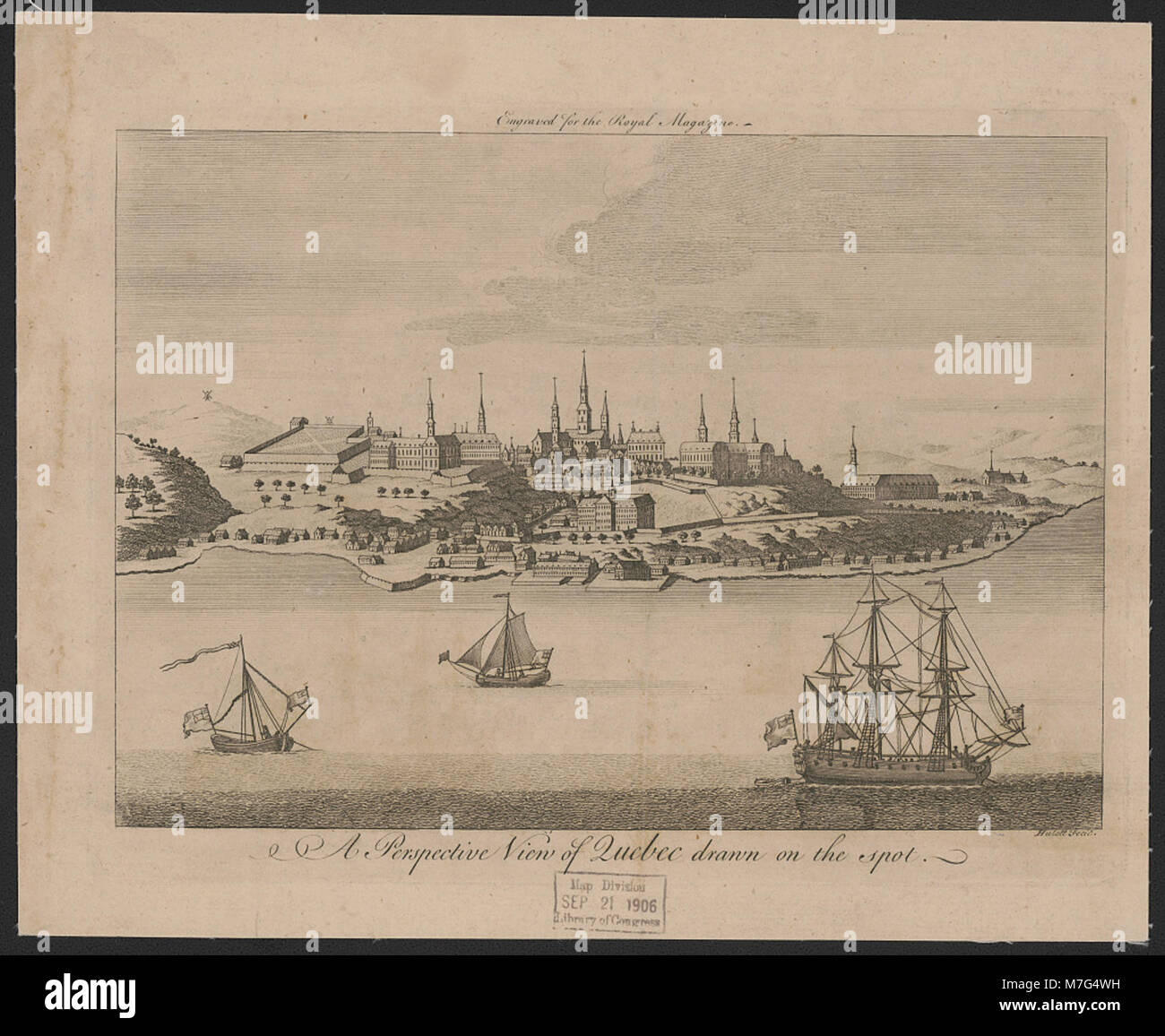 This image is a perspective view of Quebec, drawn on-site by Hulett ...