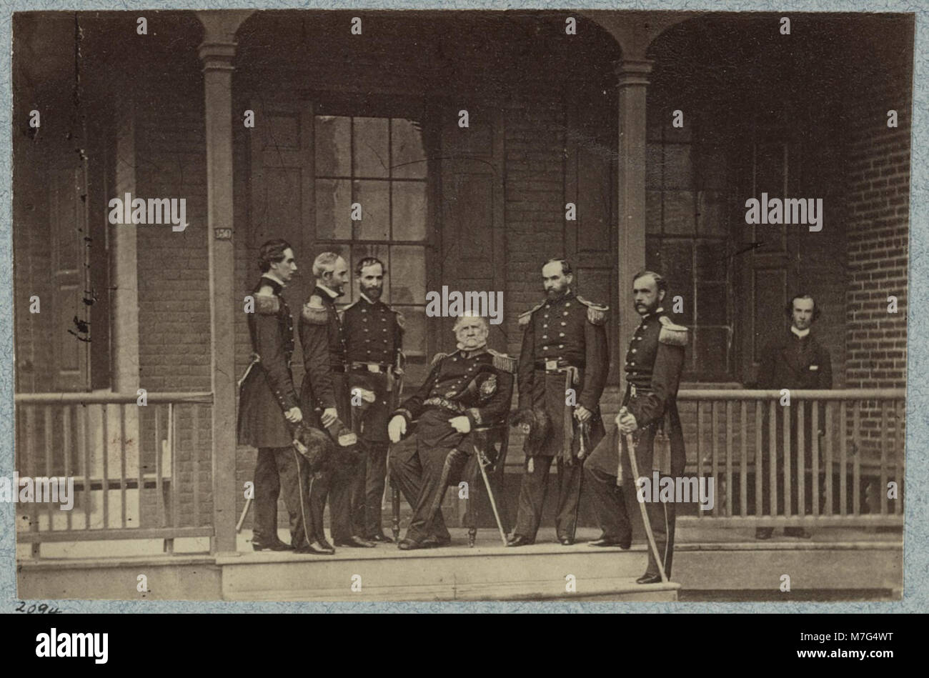 This historical photograph shows General Winfield Scott with his staff ...