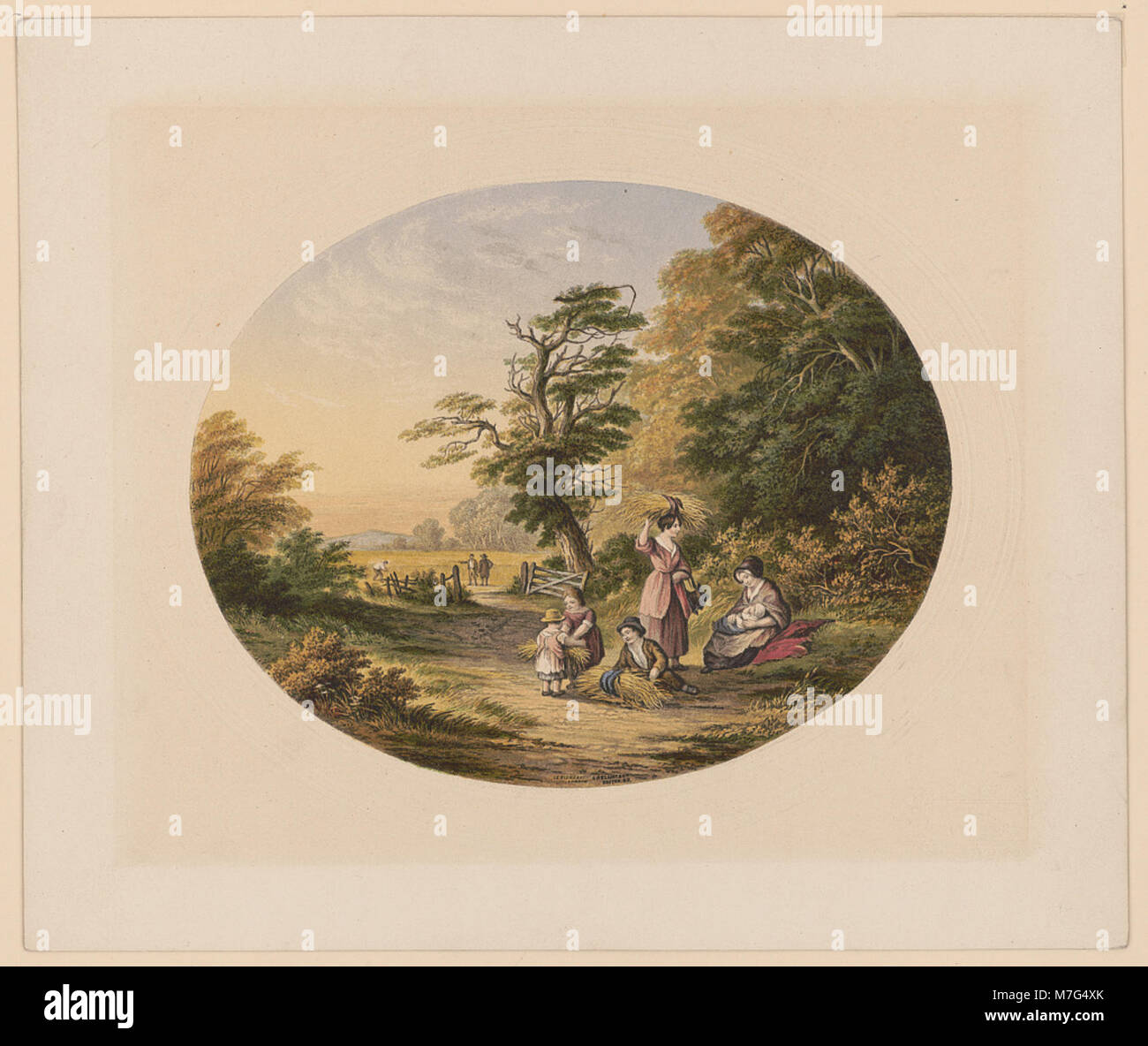 A depiction of rural laborers, focusing on individuals gleaning crops ...