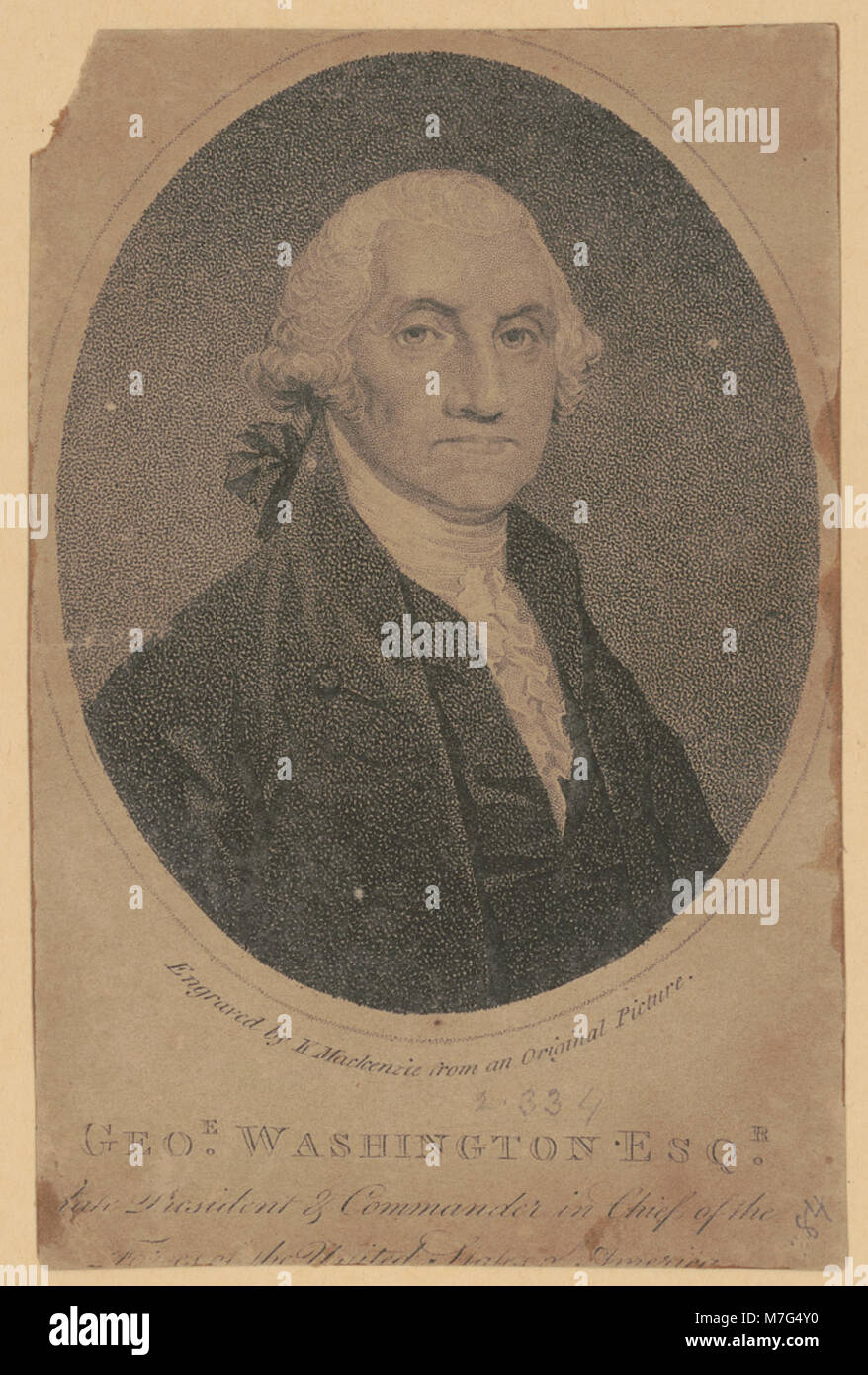 An engraving of George Washington, created by K. Mackenzie from an ...