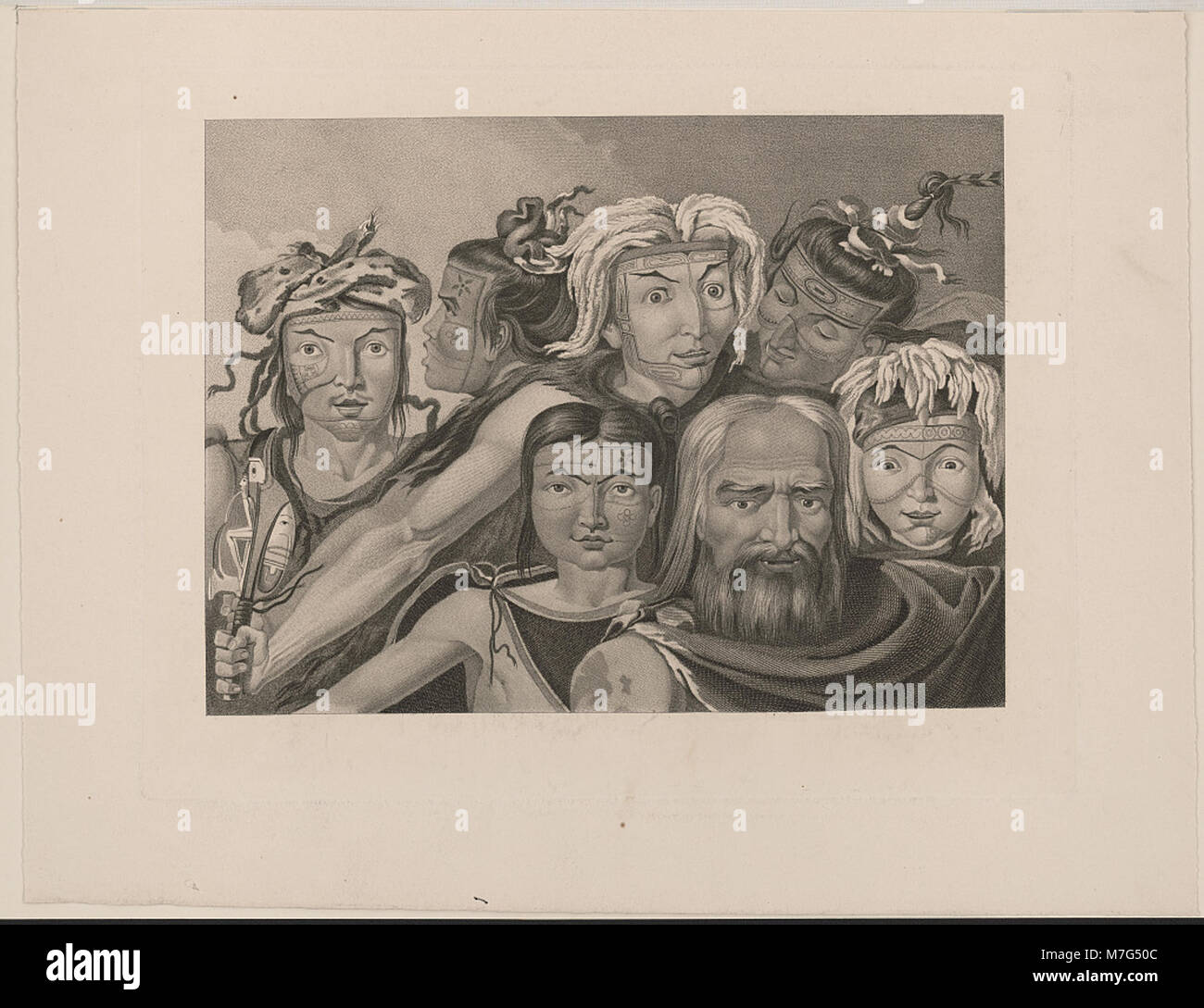 This image depicts a group of indigenous people with their faces ...