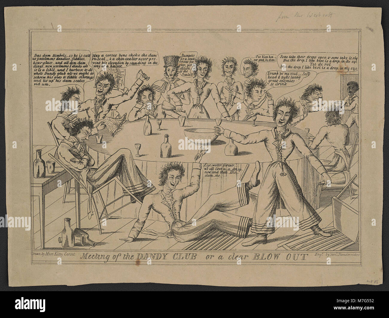 Illustration depicting the meeting of the Dandy Club, with fashionable ...