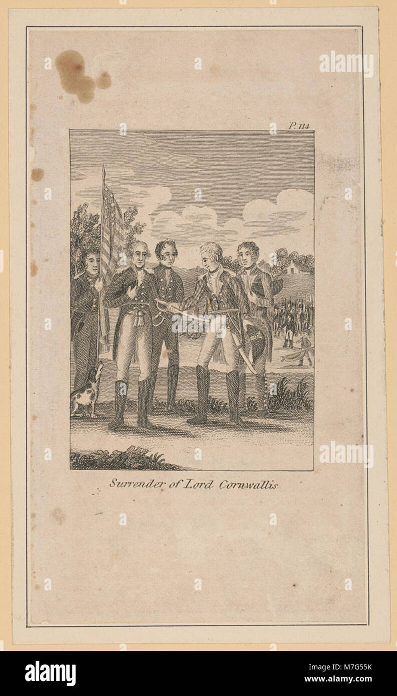 An artistic representation of the surrender of Lord Cornwallis at the ...