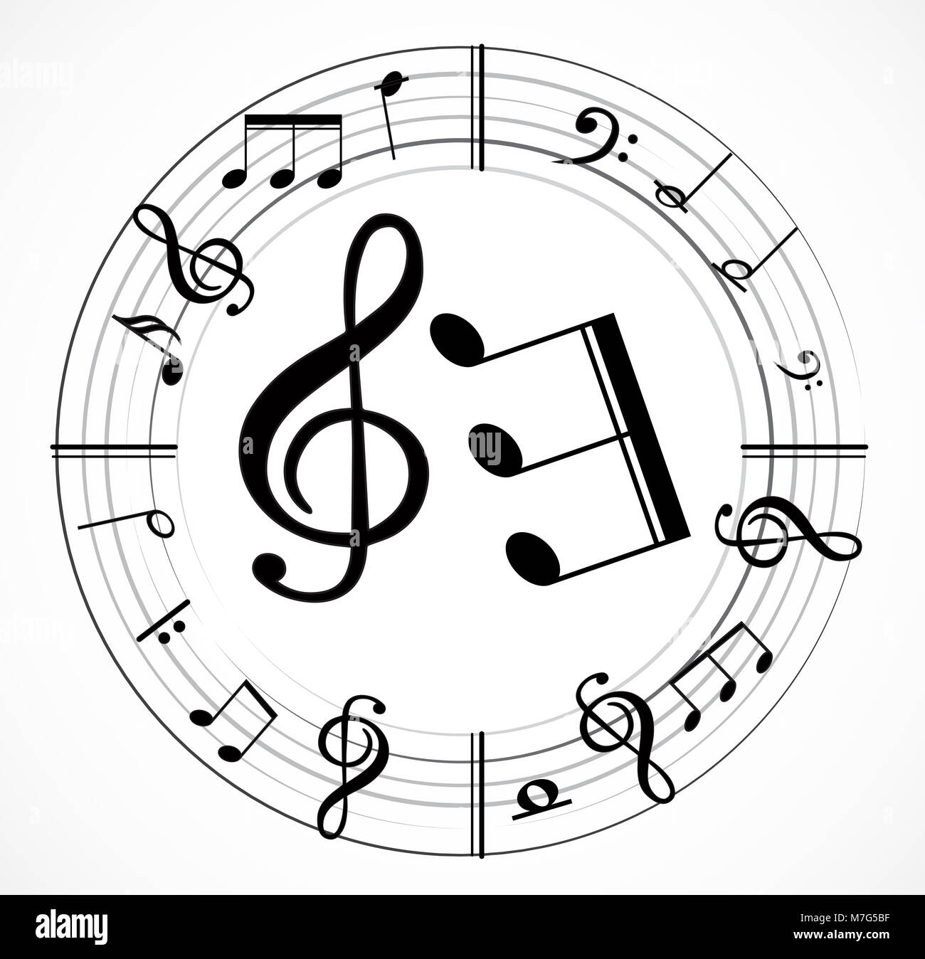 Music note background with different music symbols Stock Photo - Alamy