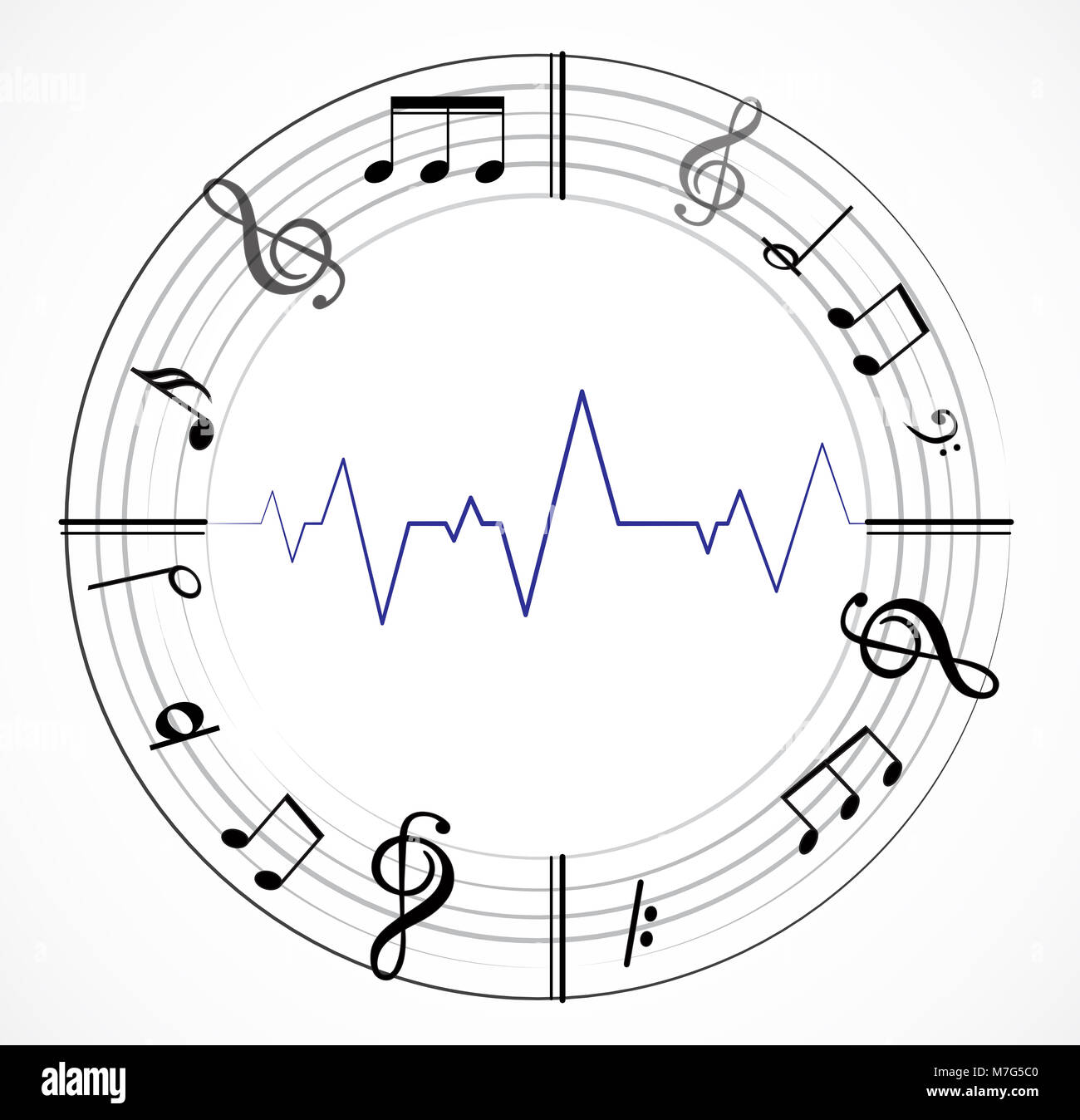 Music note background with different music symbols Stock Photo - Alamy