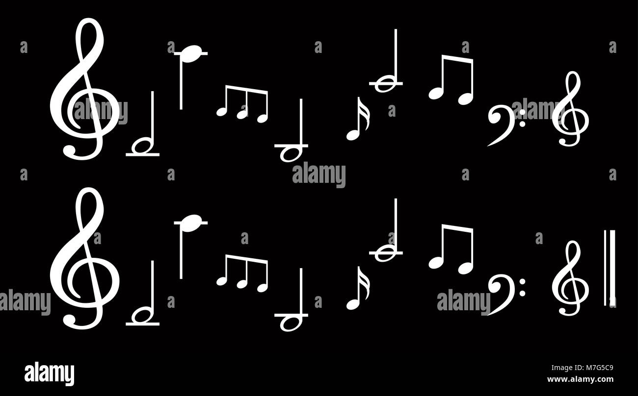 Music note background with different music symbols Stock Photo - Alamy
