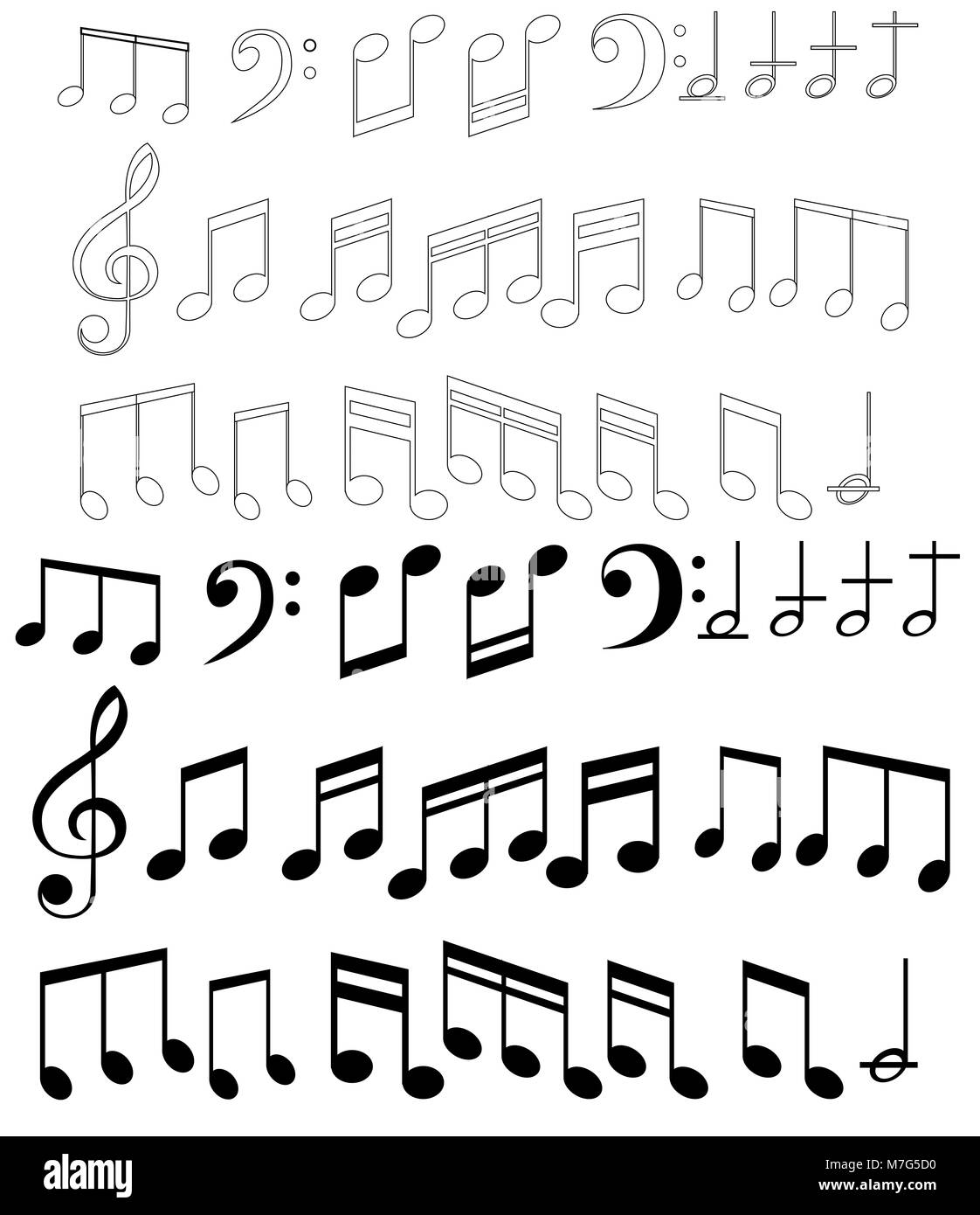 Music note background with different music symbols Stock Photo - Alamy