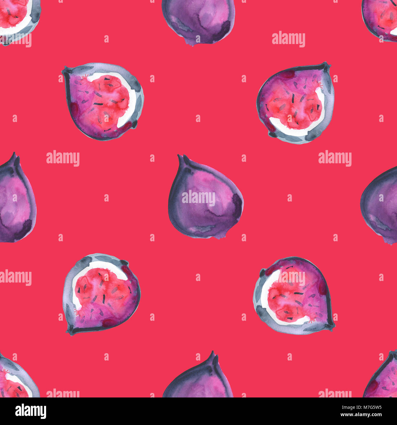 Figs. Tropical pattern of exotic fruit. Watercolor Seamless background ...
