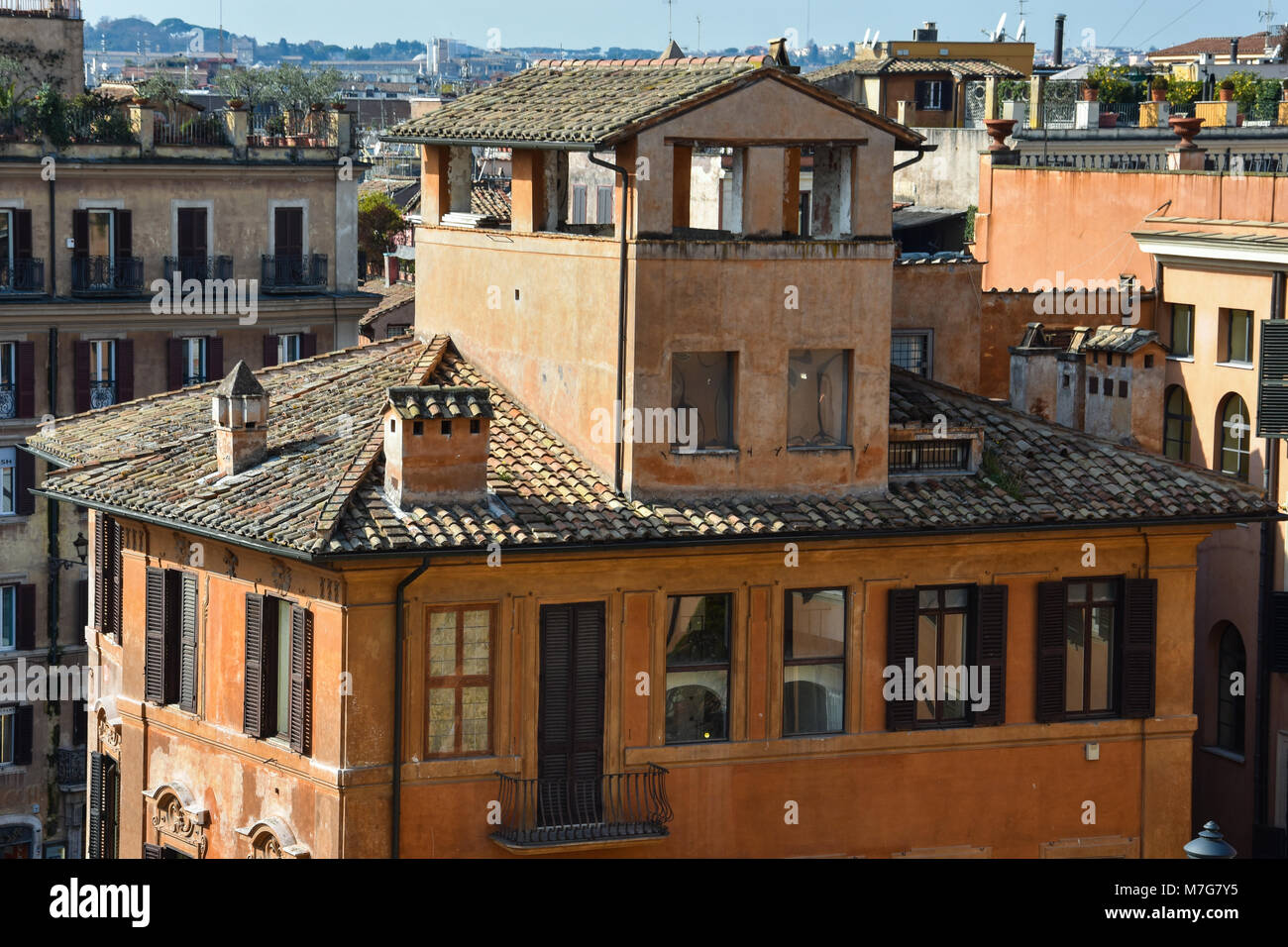 Orange building at Piazza di Spagna (Spain Square). Rome, Italy Stock ...