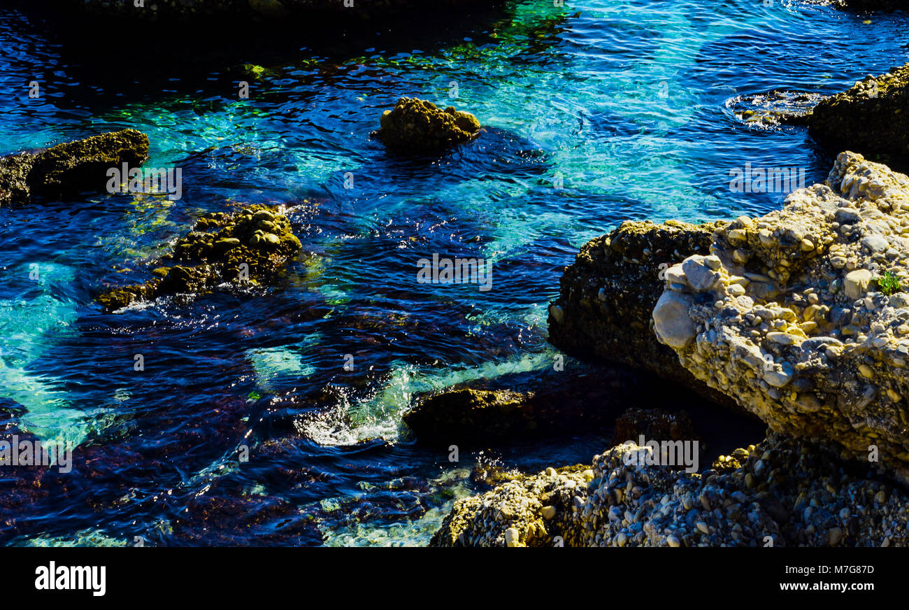 Amazing sea with blue summer wave and rocks, relaxing view of rocks and ...