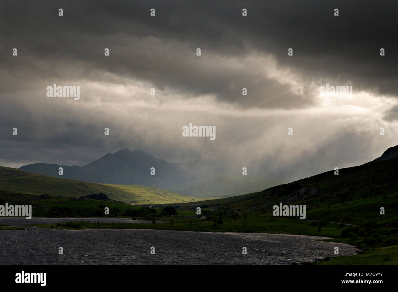 Rainstorm over mountains and lake in Snowdonia, Wales Stock Photo - Alamy