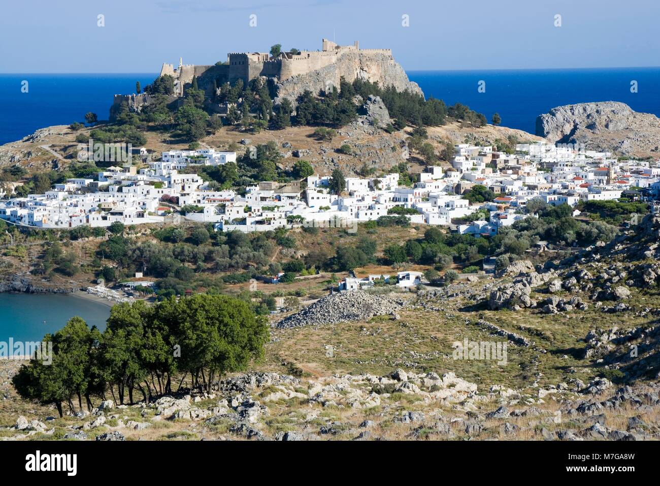 Overall view of Acropolis and ruins of the castle of the Knights of ...