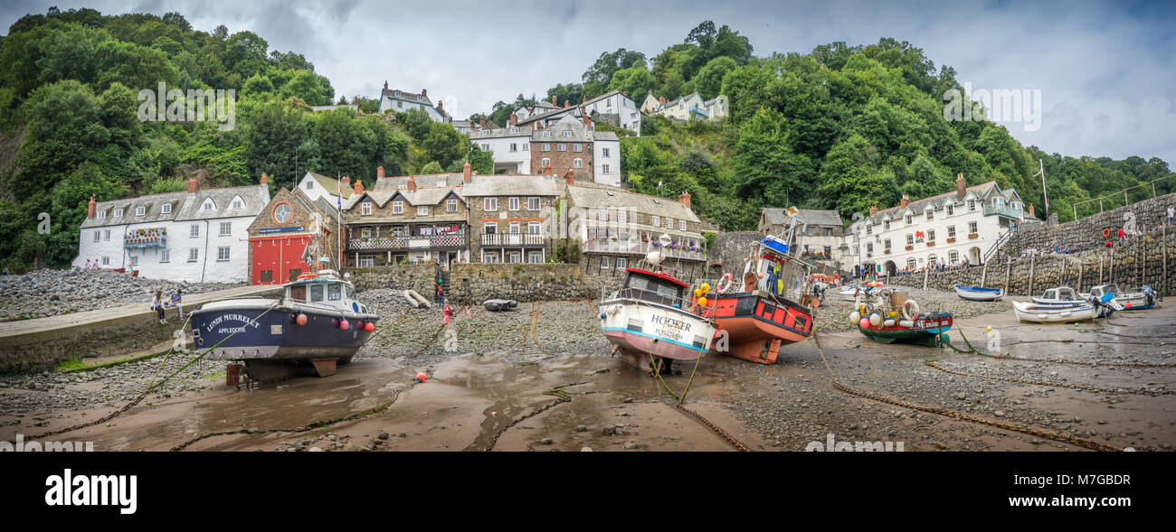 View of the scenic heritage fishing village of Clovelly, looking up ...