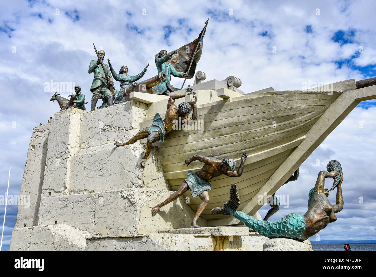 Goleta Ancud Schooner Monument and Fountain, Punta Arenas, Chile Stock ...