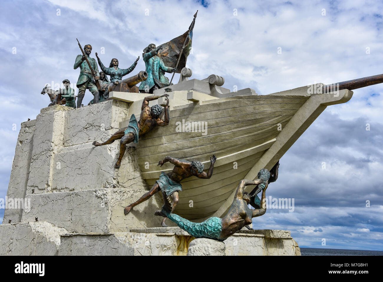 Goleta Ancud Schooner Monument and Fountain, Punta Arenas, Chile Stock ...