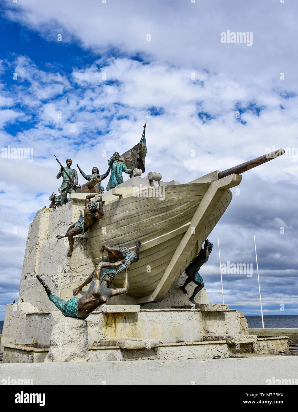 Goleta Ancud Schooner Monument and Fountain, Punta Arenas, Chile Stock ...