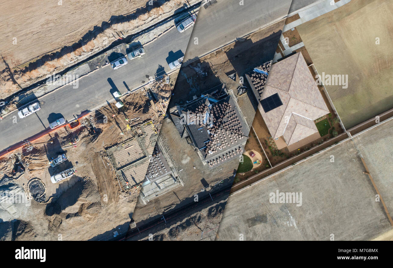 Drone Aerial View Cross Section of Home Construction Site Stock Photo ...