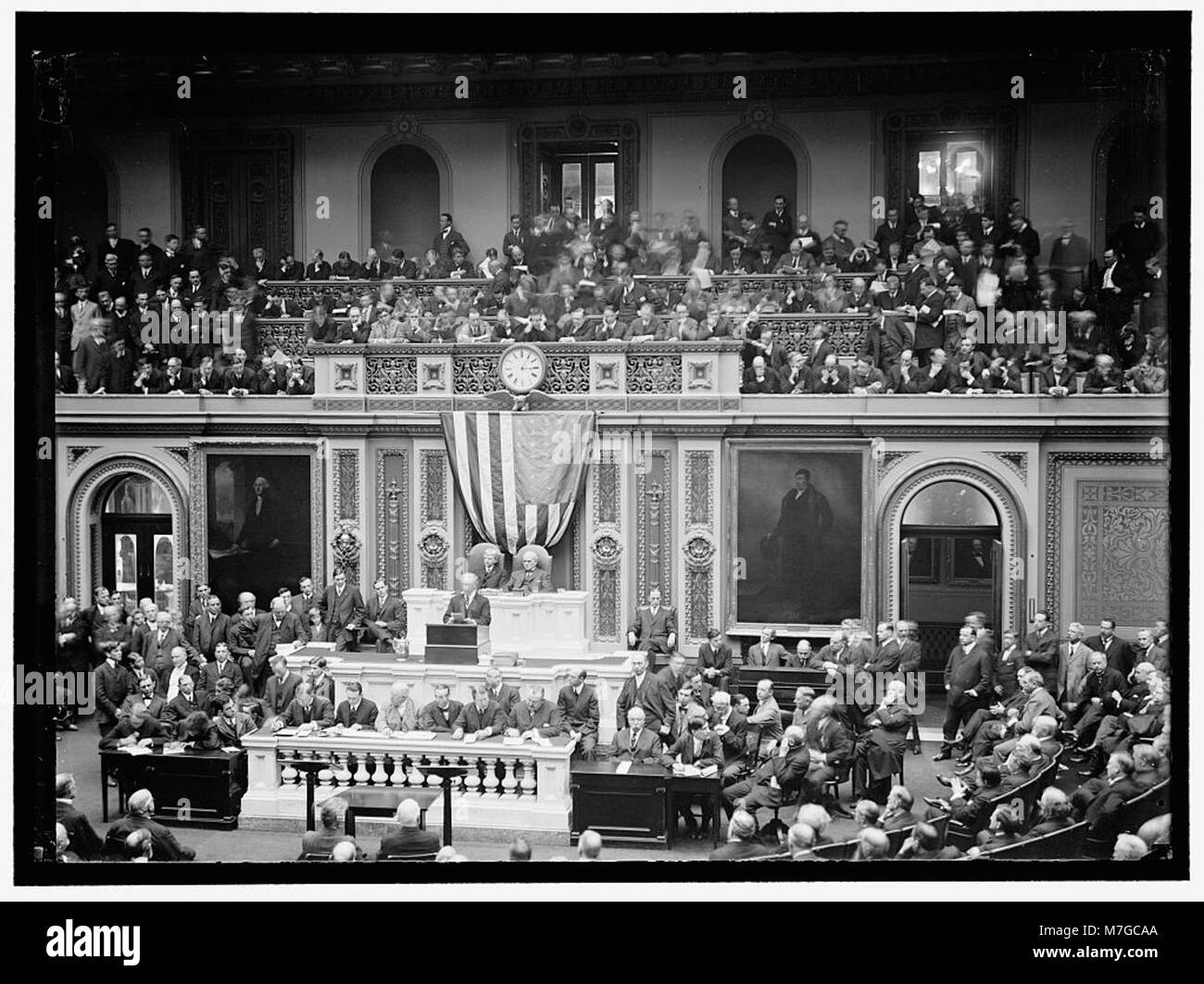 This photograph depicts President Woodrow Wilson addressing Congress ...