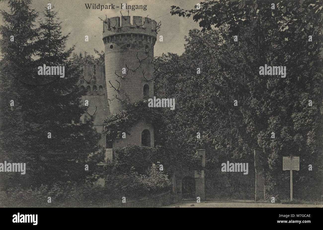 A postcard view of the entrance to the Wildpark in Potsdam, Brandenburg ...