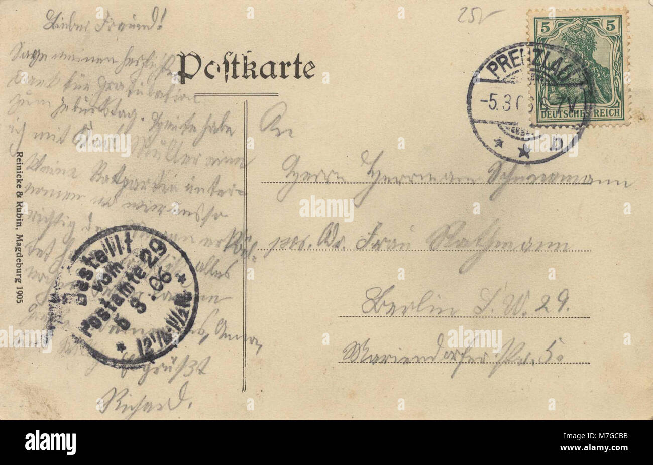 A historical postcard of the Marktplatz (market square) in Prenzlau ...