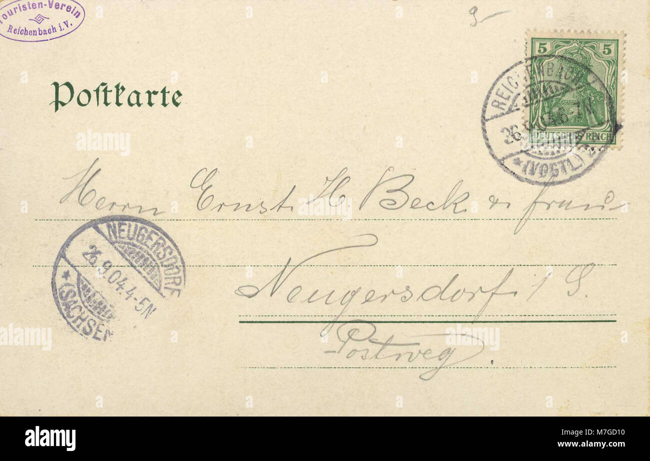 This postcard from Reichenbach in Saxony, Germany, titled 'Zur schönen ...