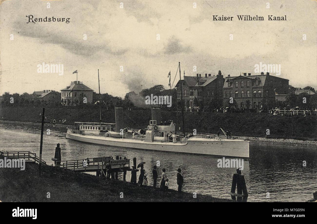 This postcard image from Schleswig-Holstein depicts the Kaiser-Wilhelm Canal, a major waterway ...